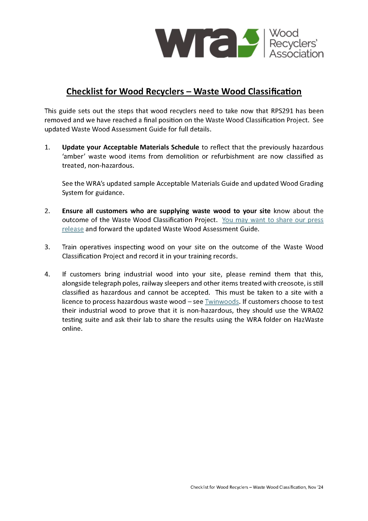 Waste Wood Classification Toolkit - Wood Recyclers Association